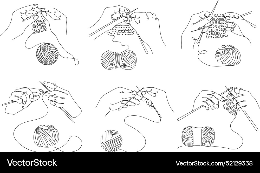 Continuous one line knitting hands Royalty Free Vector Image
