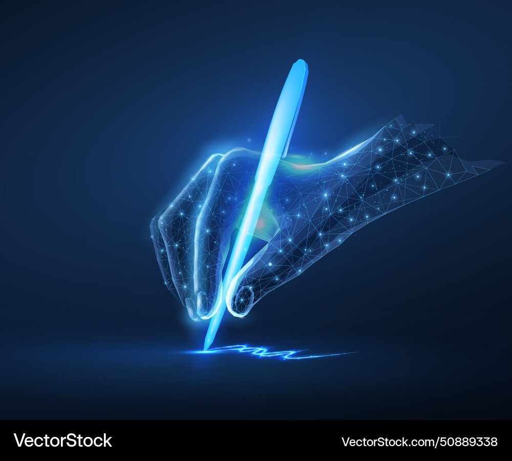 Digital hand with pan and signature Royalty Free Vector