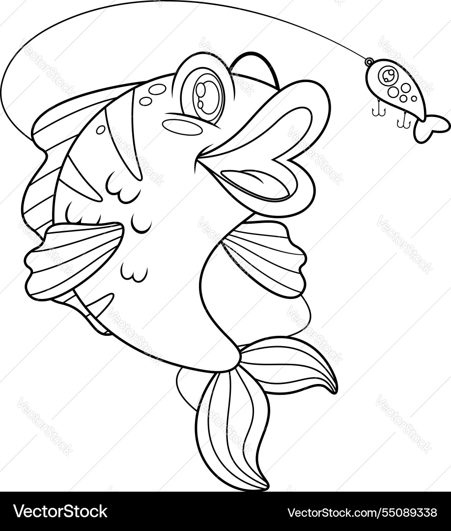 Outlined cute fish cartoon character Royalty Free Vector