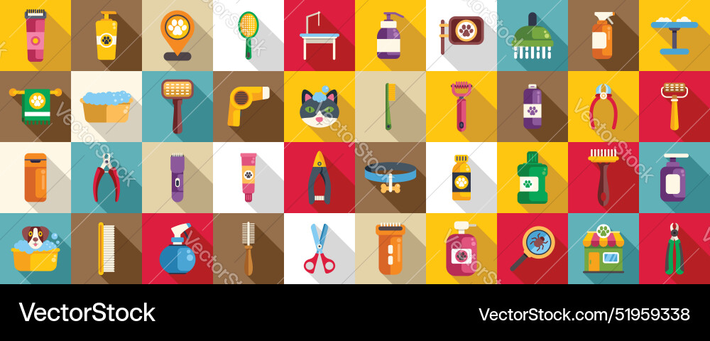 Pet grooming icons set tools Royalty Free Vector Image