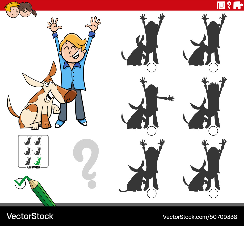 Shadow game with cartoon boy and his dog Vector Image