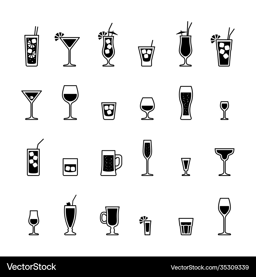 Alcoholic drinks and cocktails black white Vector Image
