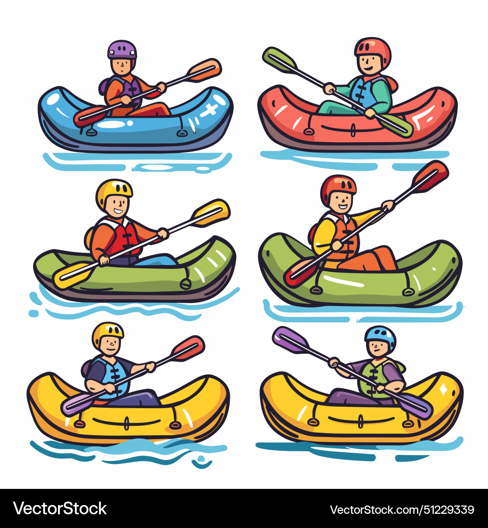 Animated characters kayaking wearing helmets life Vector Image