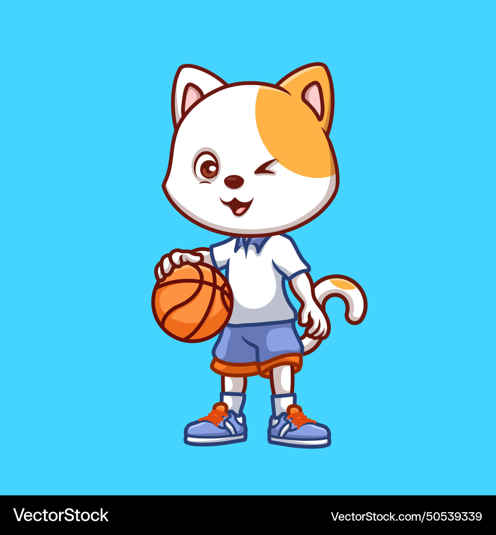 Basketball white cat cartoon Royalty Free Vector Image