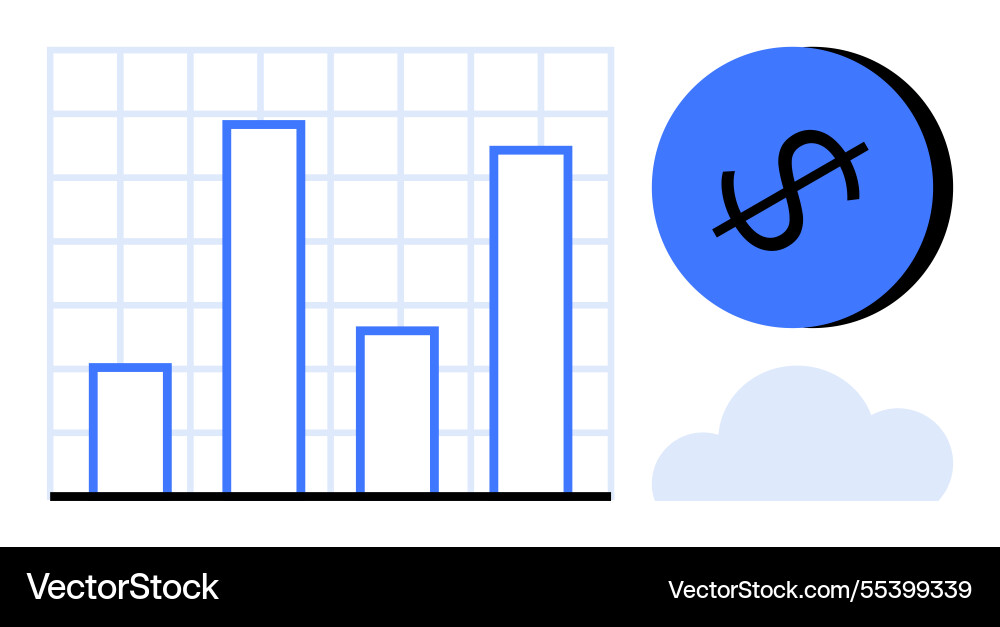 Blue bar graph with dollar sign coin and cloud Vector Image