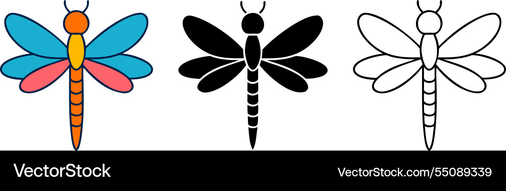 Colorful dragonfly cartoon black w Royalty Free Vector Image