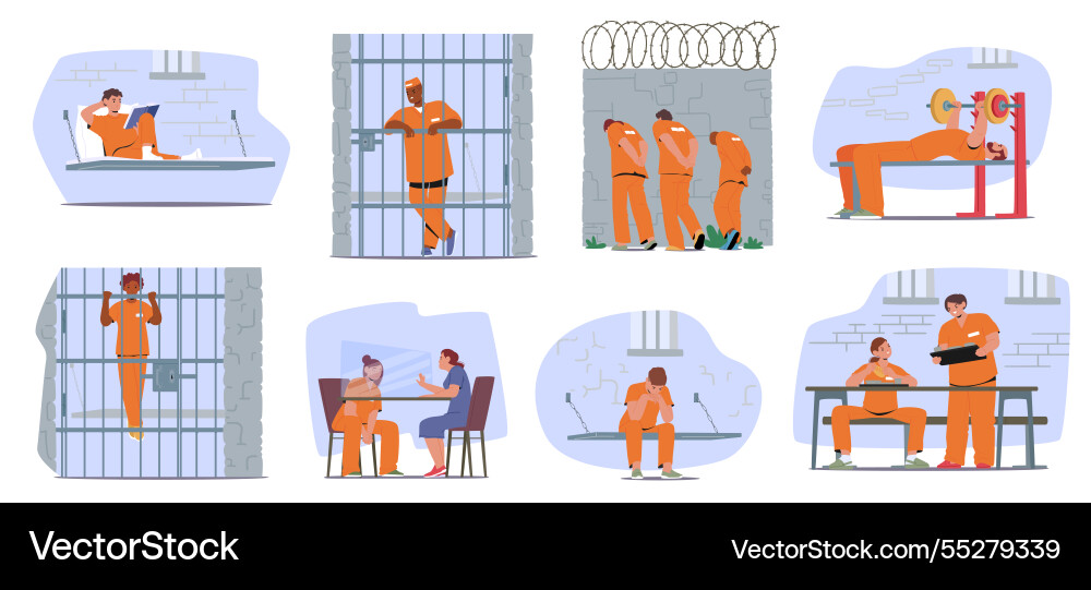 Diverse prisoners cartoon characters wearing Vector Image