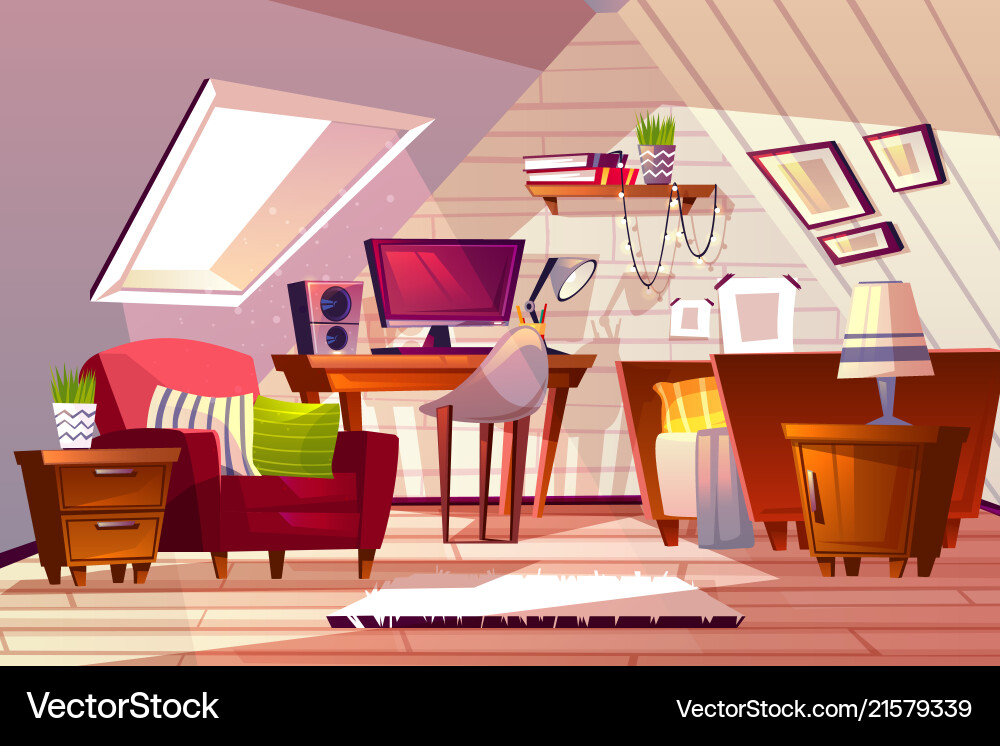 Girl room at garret attic Royalty Free Vector Image