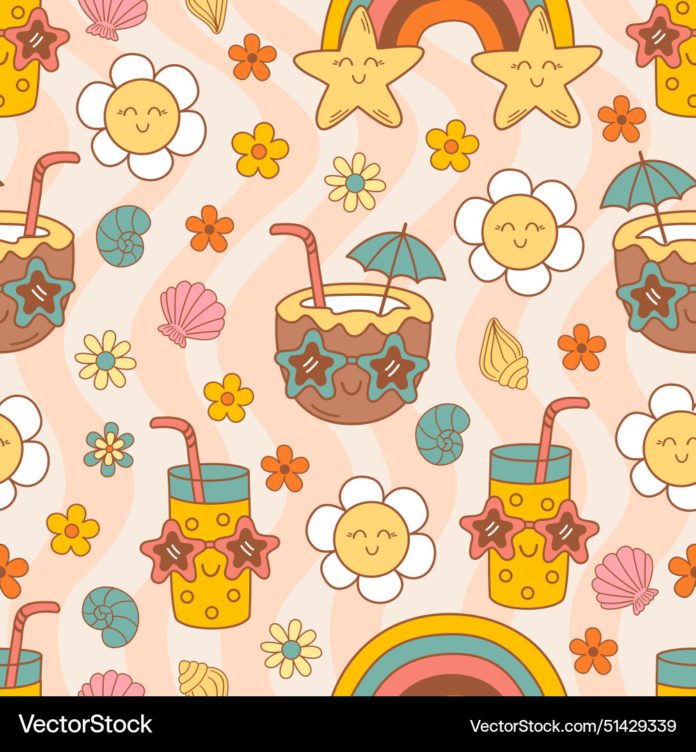 Seamless pattern with cute juice coconut Vector Image