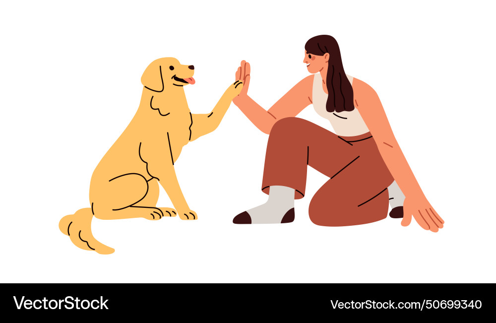 Cute dog giving high five to owner trained smart Vector Image
