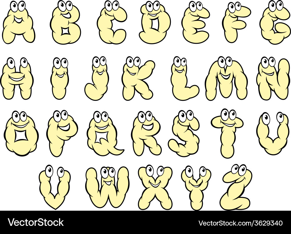 Cute little worm alphabet letters Royalty Free Vector Image
