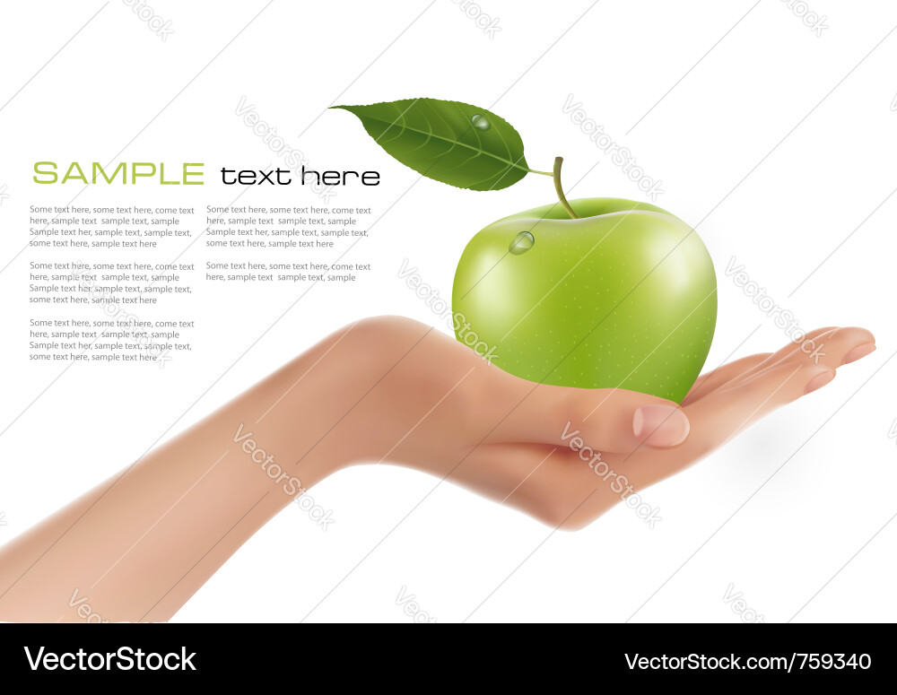 Green ripe apple in a hand Royalty Free Vector Image