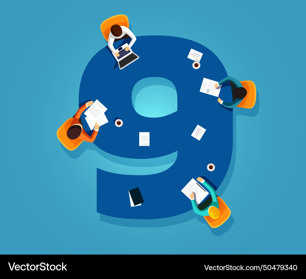 Number 9 team works together at a table Royalty Free Vector