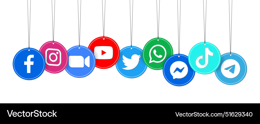 Popular round paper apps icons hanging Royalty Free Vector