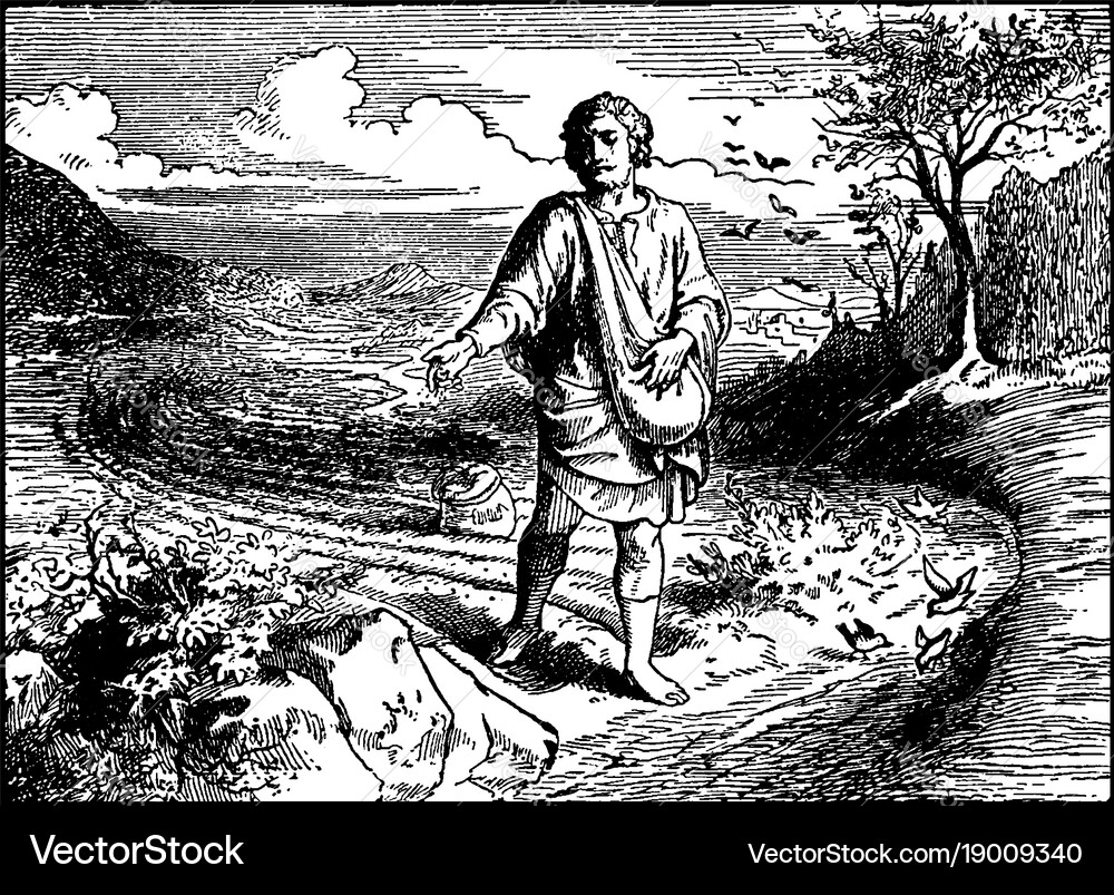Sower Spreads Seed - Biblical Scene Royalty Free Vector