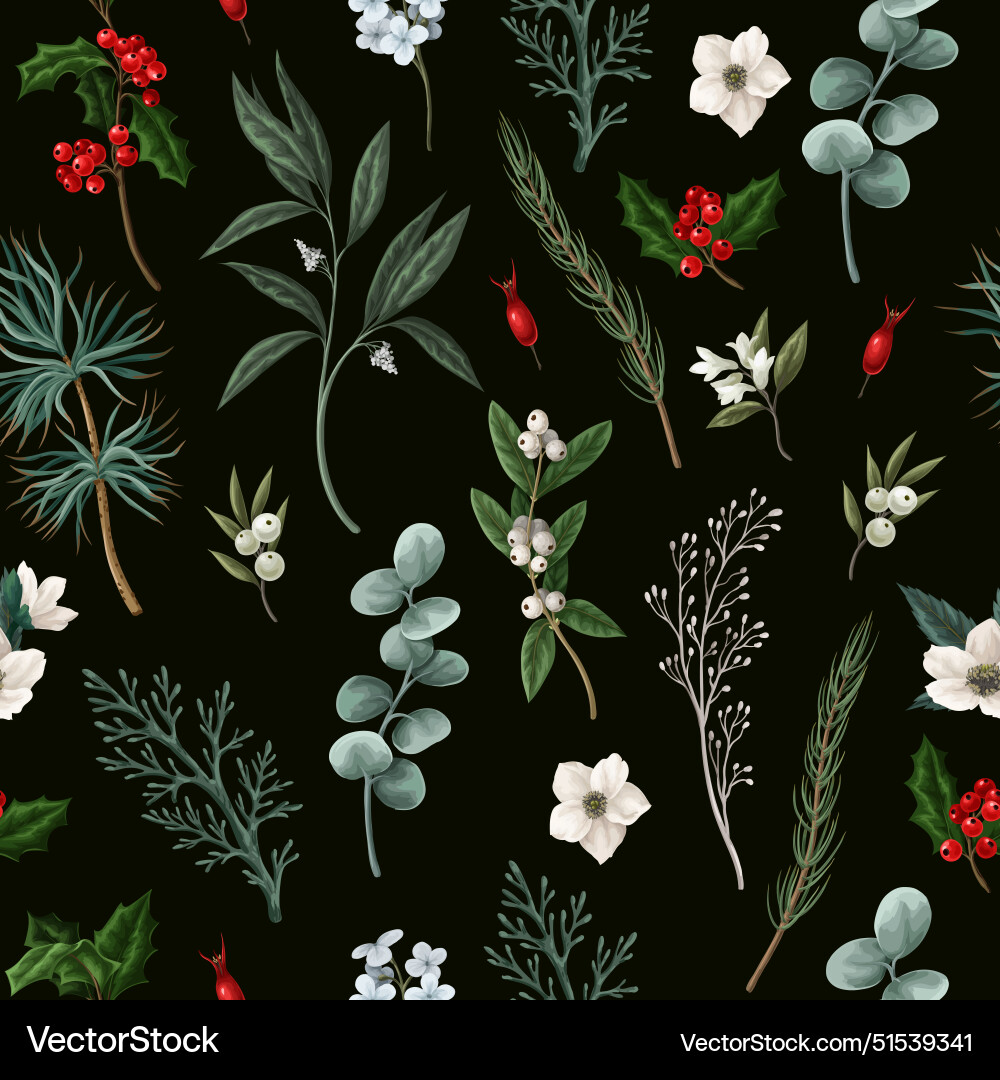 Botanical seamless pattern with christmas flowers Vector Image