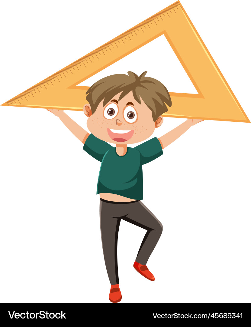 Boy cartoon character holding triangle ruler Vector Image