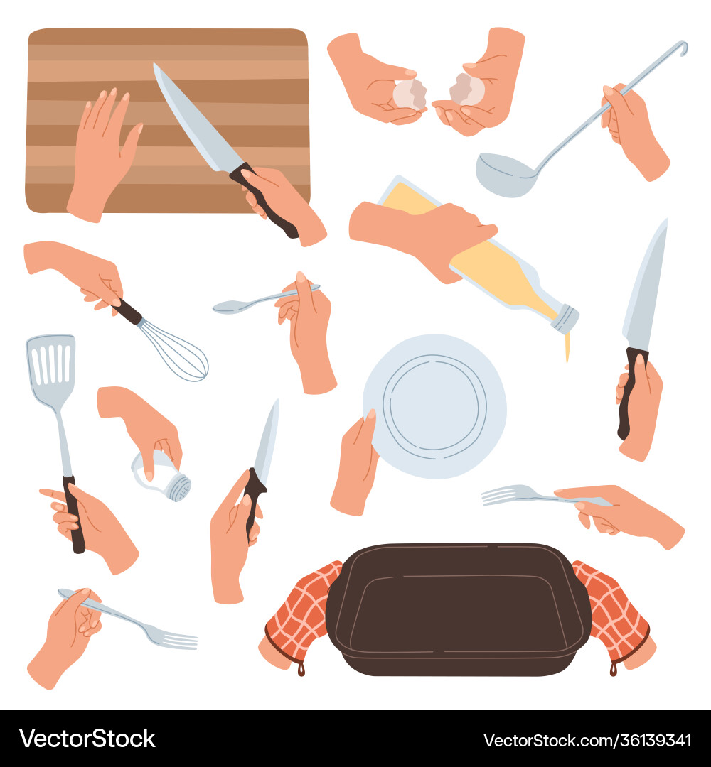 Cooking hands female holding kitchen Royalty Free Vector