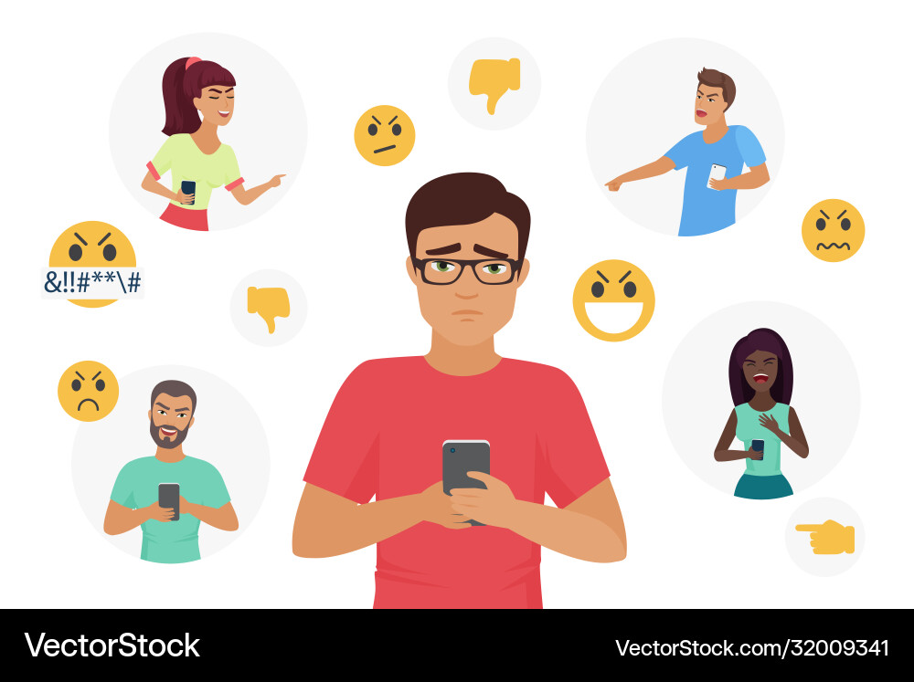 Cyber bullying people cartoon Royalty Free Vector Image