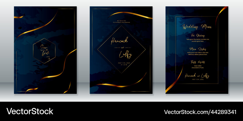 Golden wedding invitation card template Royalty Free Vector