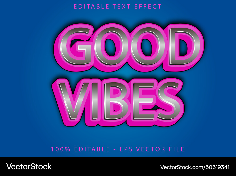 Good vibes editable text effect flat gradient Vector Image