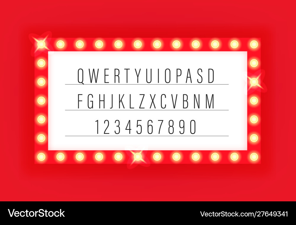 Illuminated retro cinema frame template for a text
