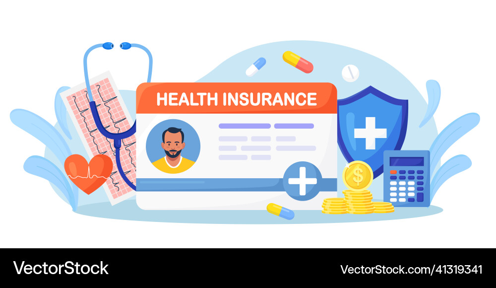 Medical insurance id card with big shield Vector Image
