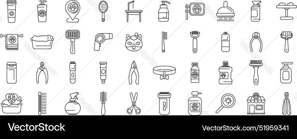 Pet grooming icons set tools Royalty Free Vector Image