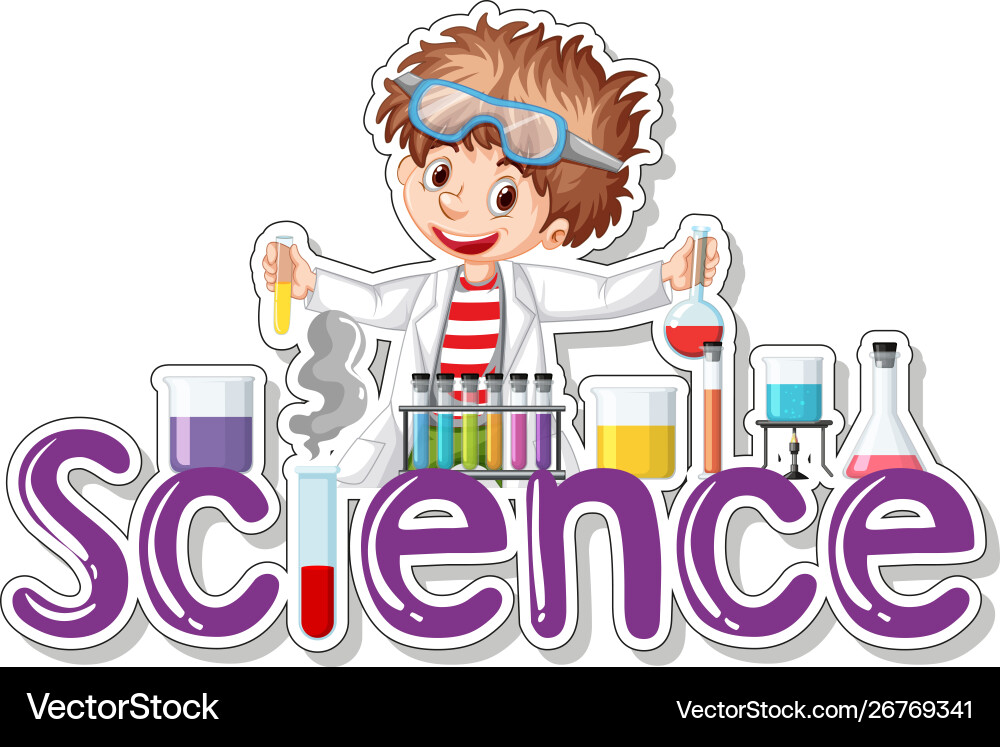 Sticker design with scientist doing experiment Vector Image