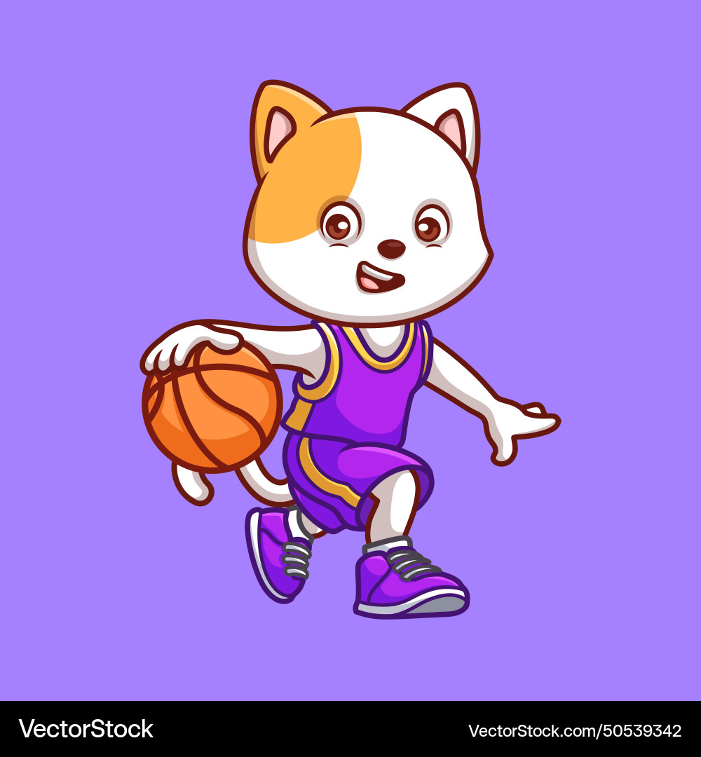 Basketball white cat cartoon Royalty Free Vector Image