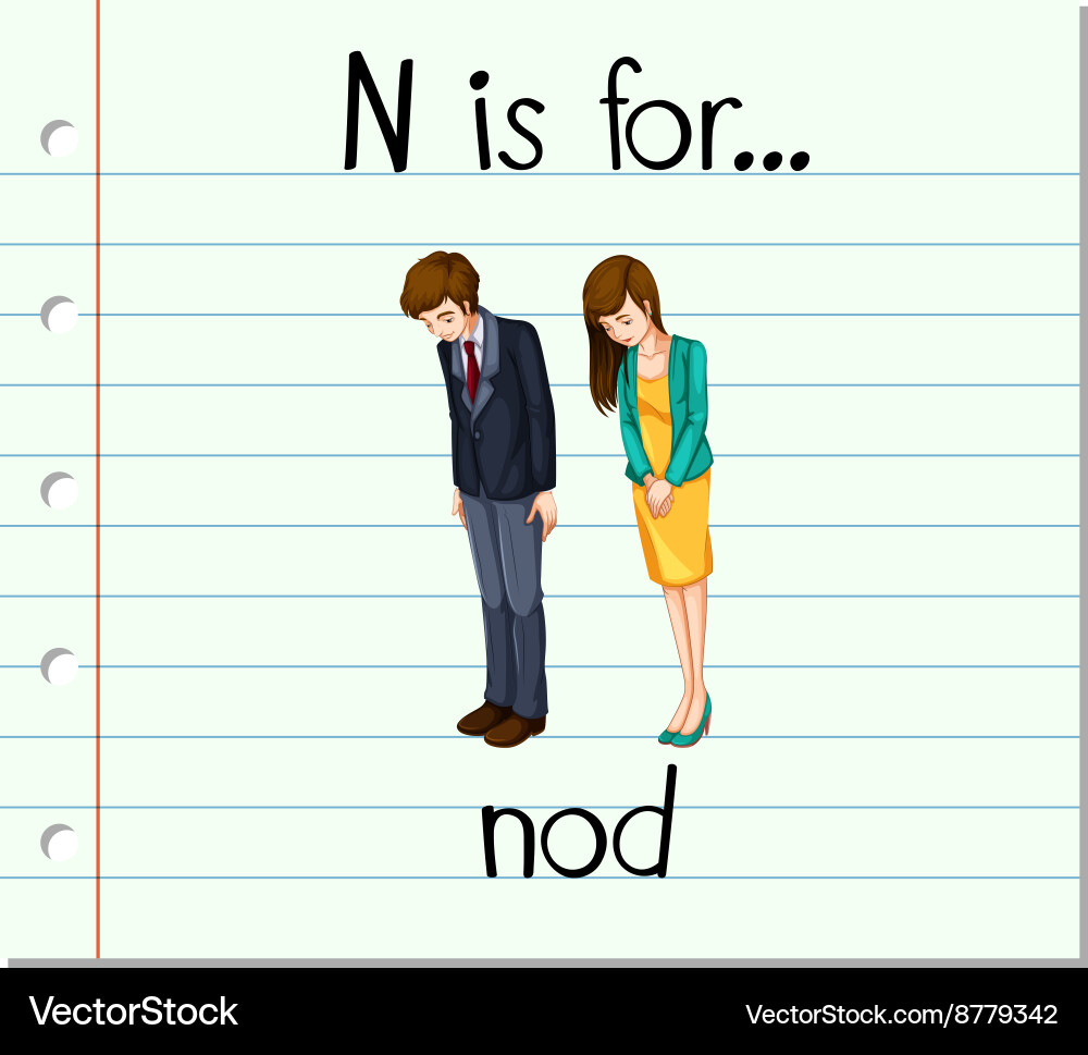 Flashcard Buchstabe n ist für nod Lizenzfreies Vektorbild