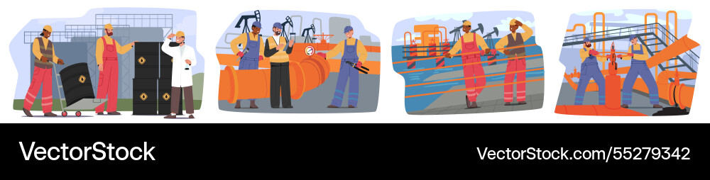 Industrial workers characters working at petroleum