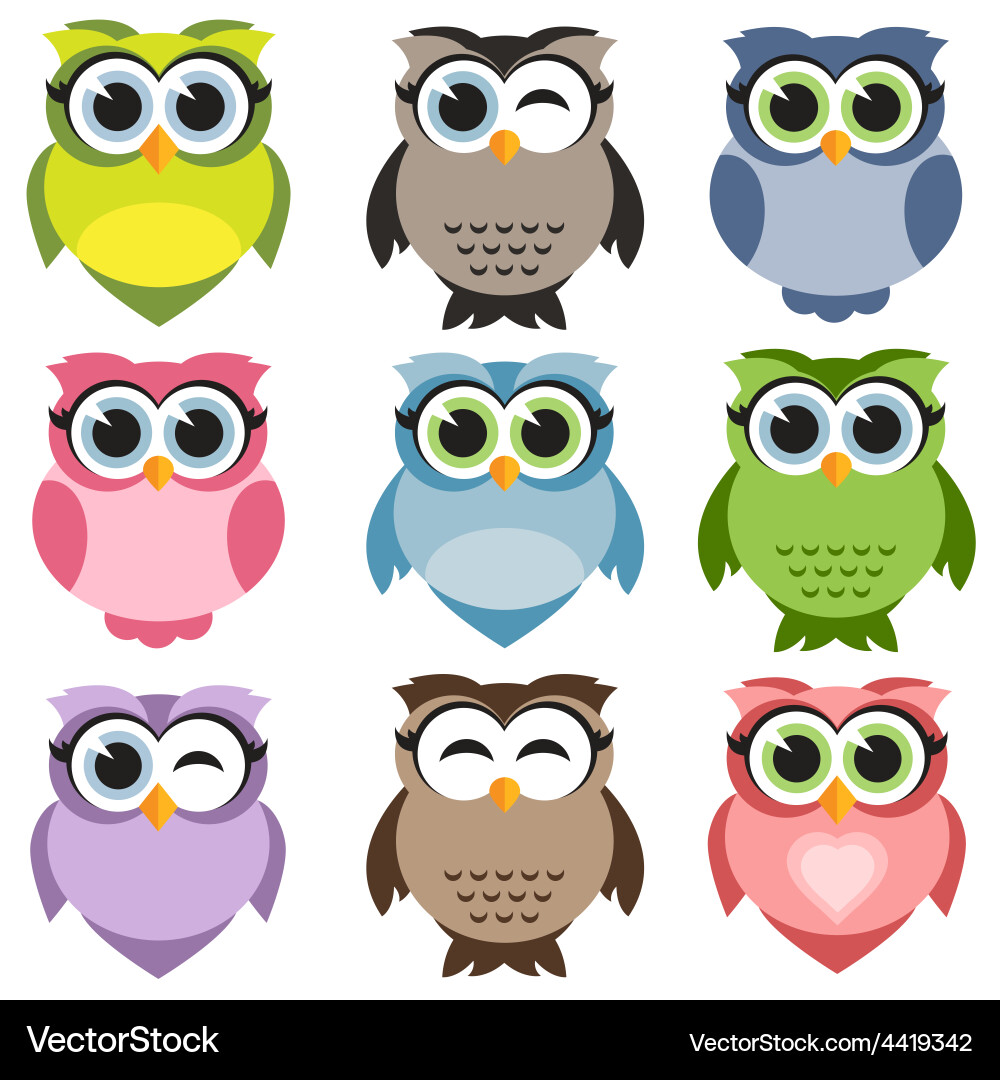 Niedliche Eulen Set Lizenzfreies Vektorbild - VectorStock