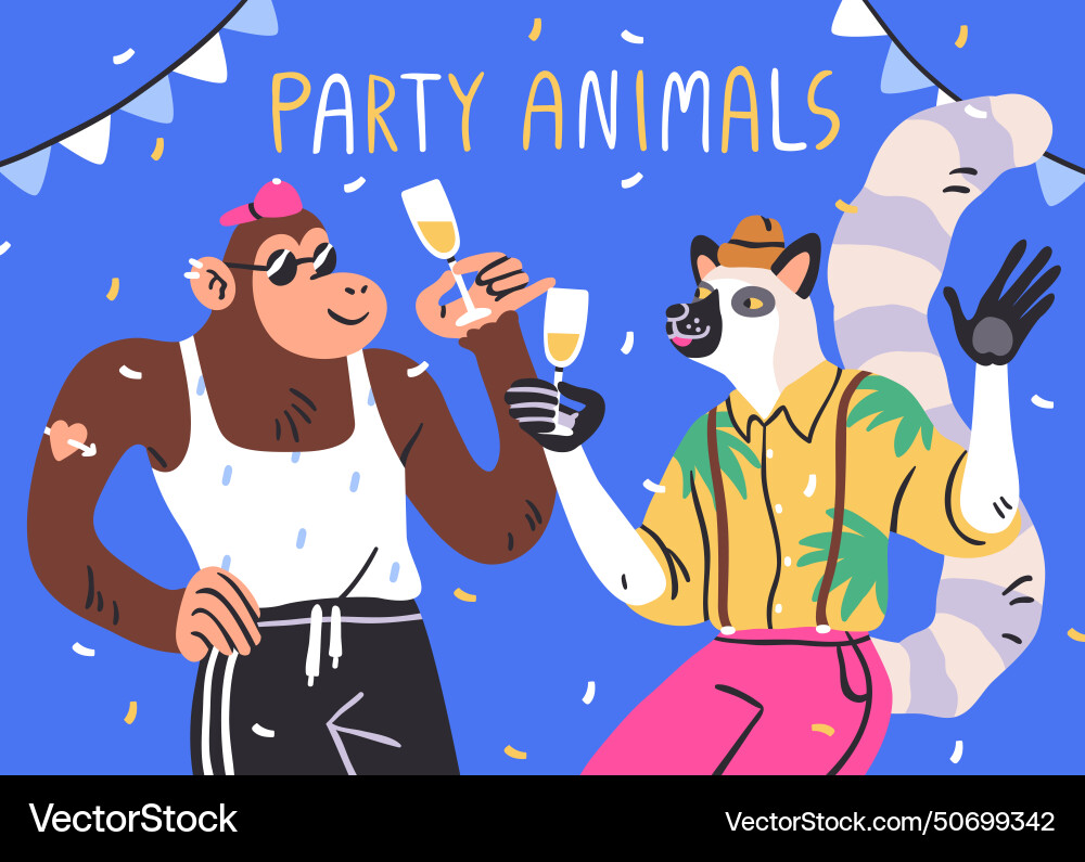 Party animals card design funny wild characters Vector Image