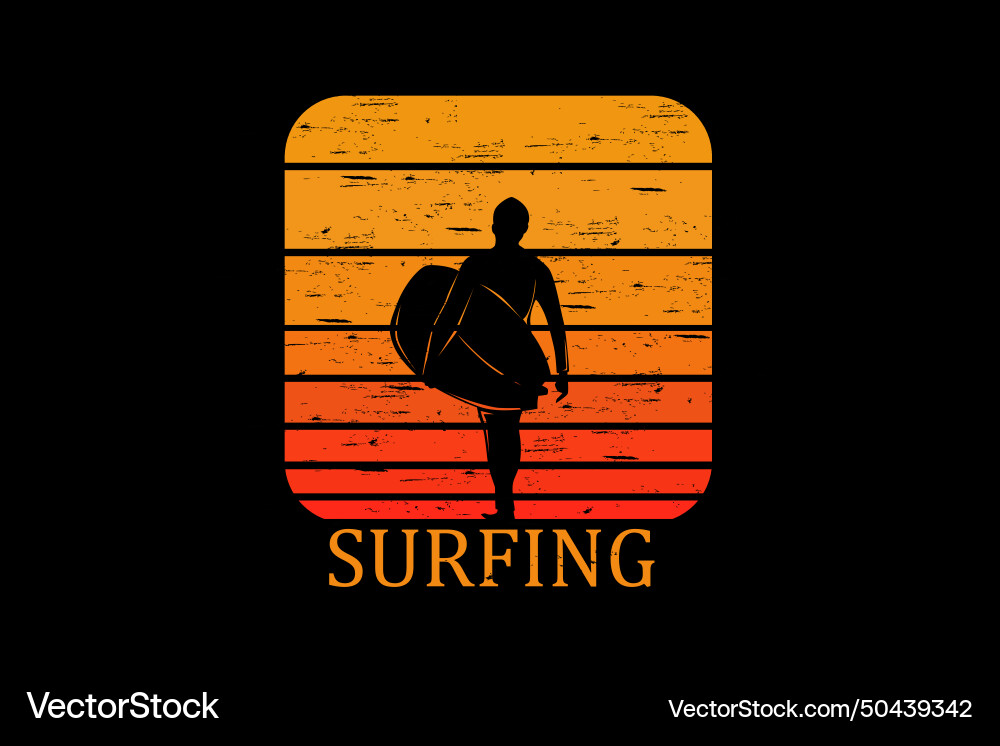 Surfing retro vintage landscape design Royalty Free Vector