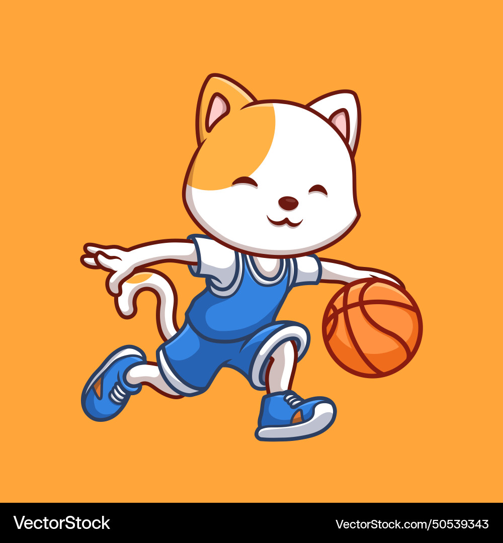 Basketball white cat cartoon Royalty Free Vector Image