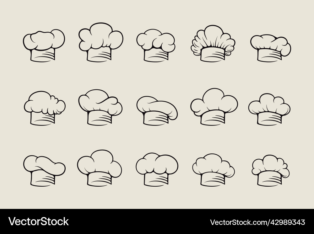 Chef hat toque monochrome linear icon collection Vector Image