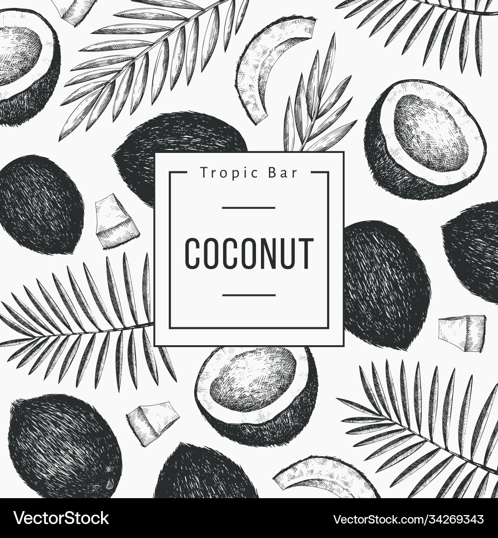 Coconut with palm leaves design template hand Vector Image