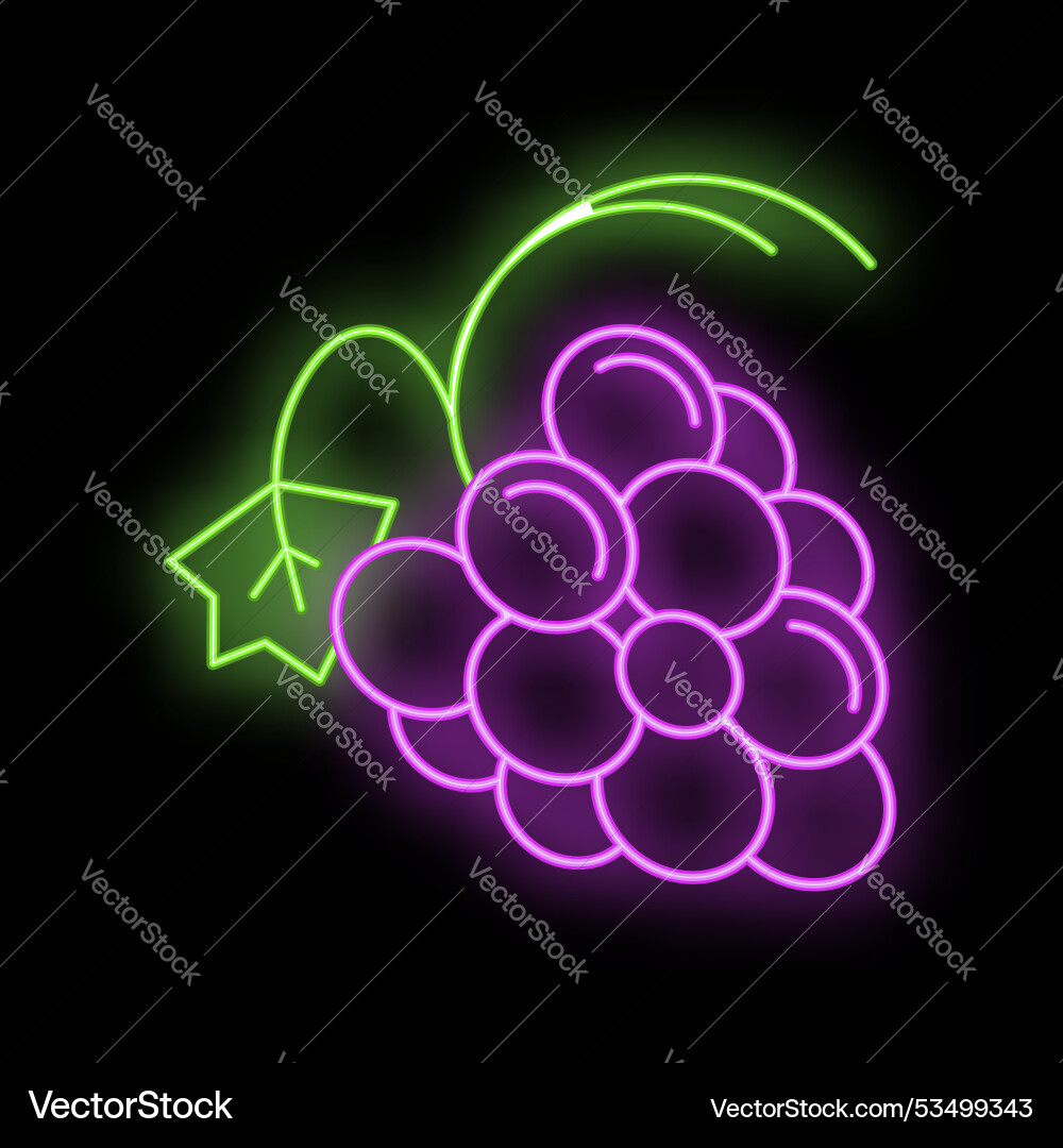 Neon sign depicting glowing purple grapes Vector Image