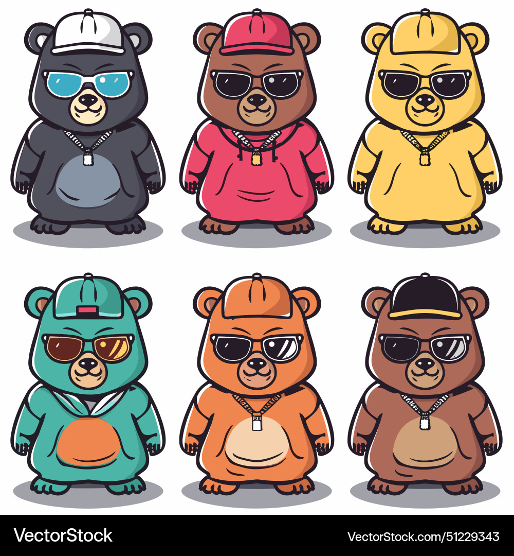 Six bears dressed urban street style bear Vector Image
