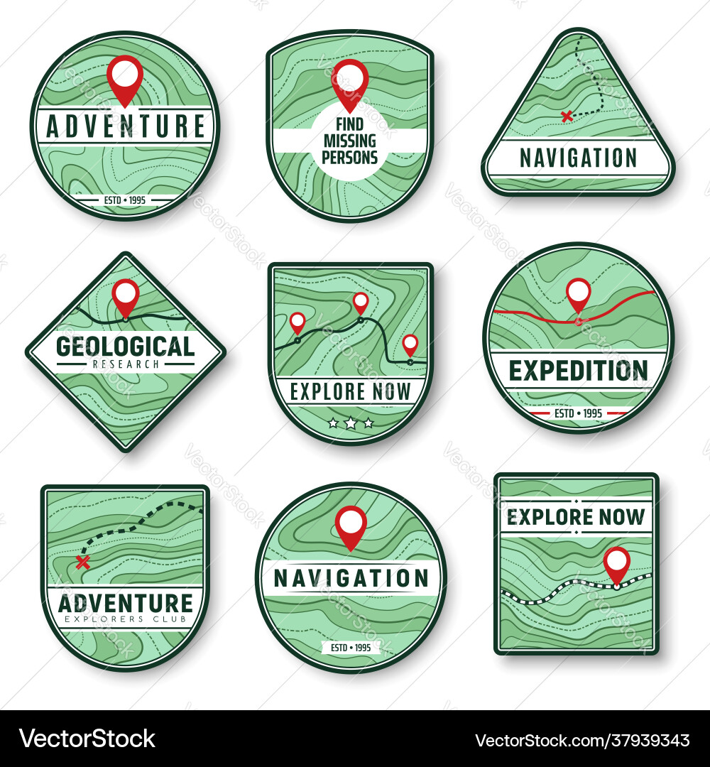 Topography navigation icons with topographic map Vector Image
