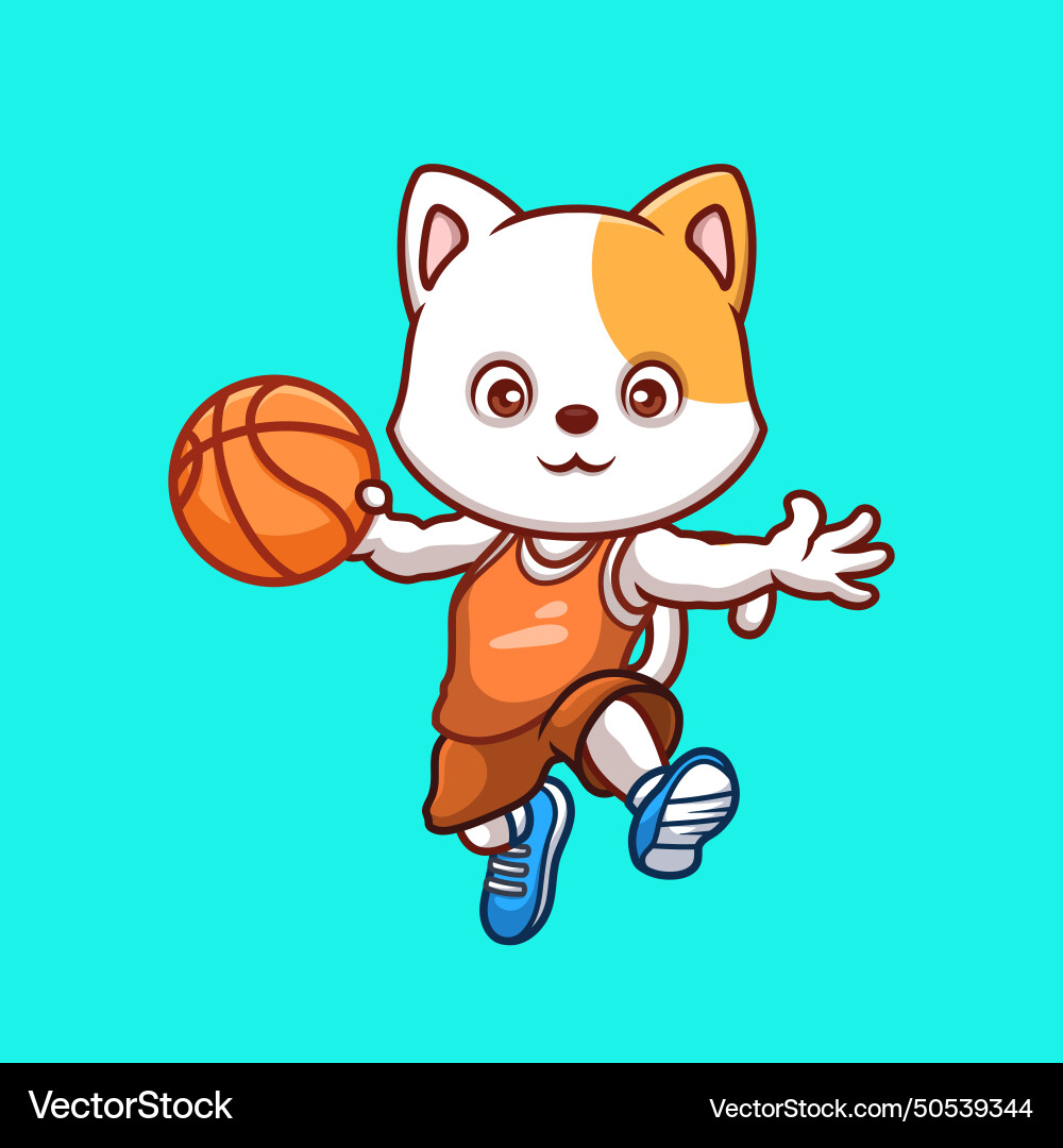 Basketball white cat cartoon Royalty Free Vector Image