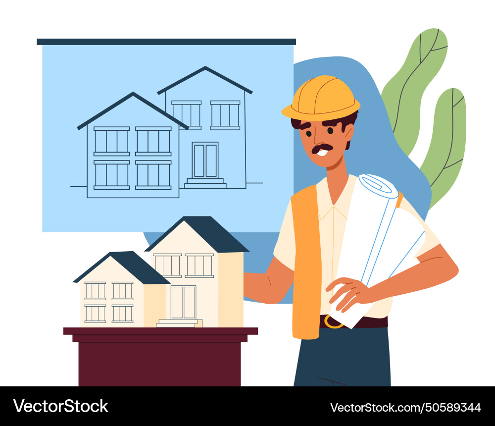 Builder with house plan Royalty Free Vector Image