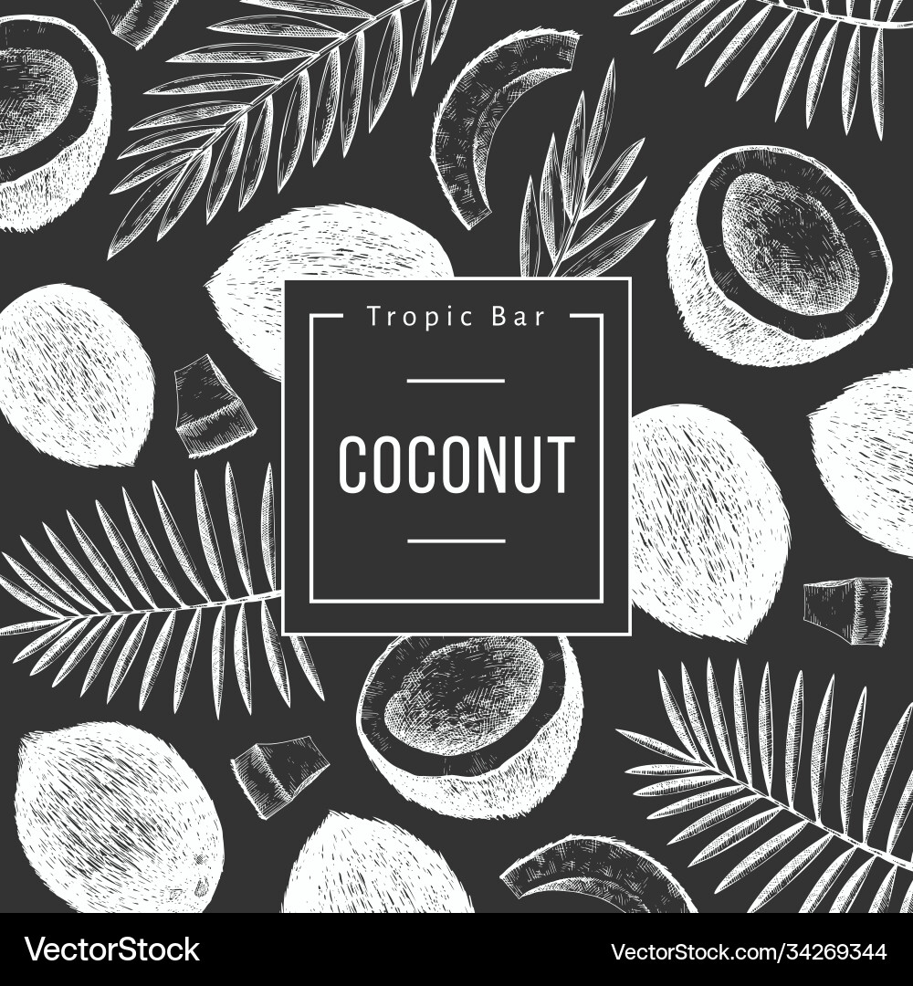 Coconut with palm leaves design template hand Vector Image
