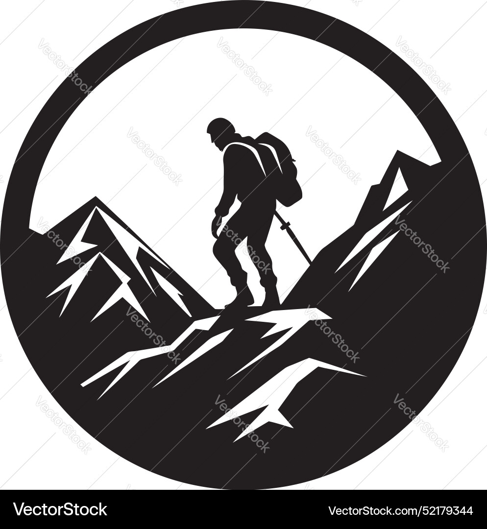 Conquer the heights man climbing a mountain icon Vector Image