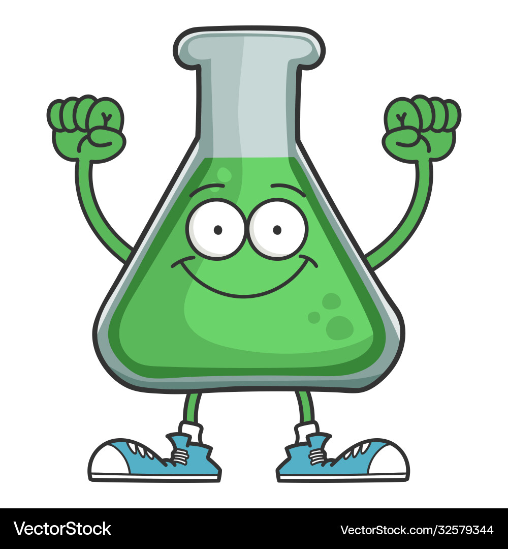 Happy smiling science beaker cartoon character Vector Image