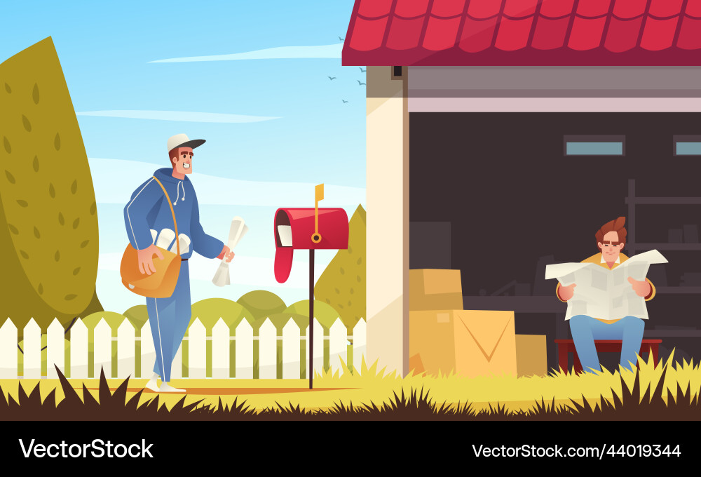 Postman newspaper cartoon Royalty Free Vector Image
