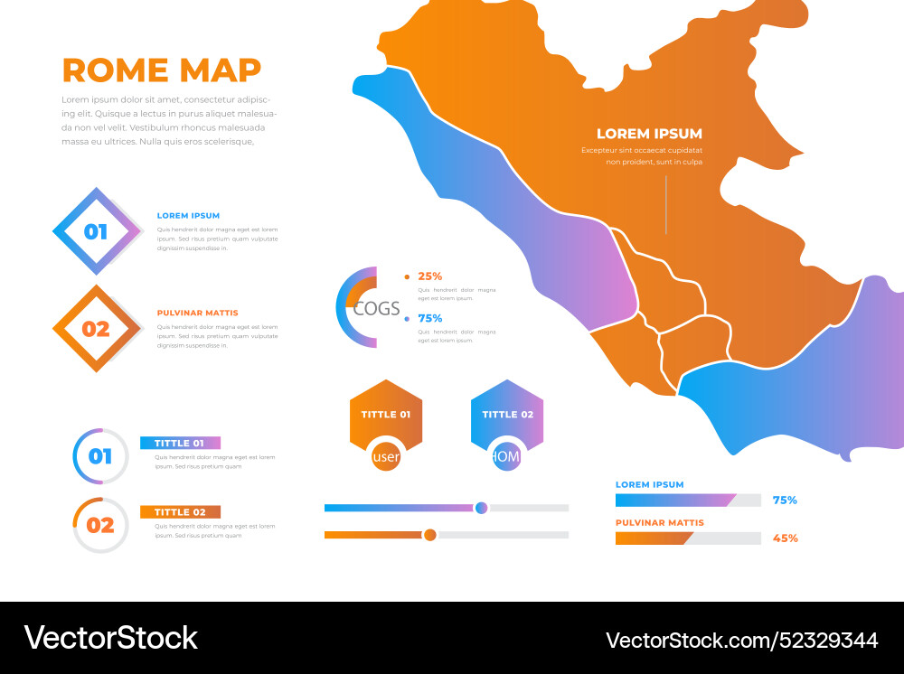 Rome map infographics gradient style Royalty Free Vector