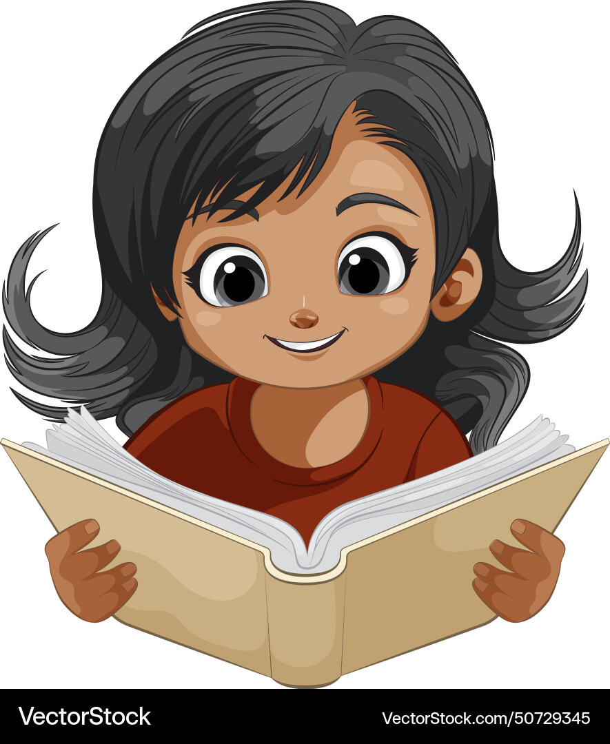 Animated Girl Reading A Book With Interest Vector Image