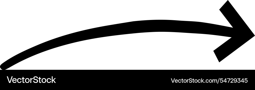 Black curved arrow pointing right against a clean Vector Image